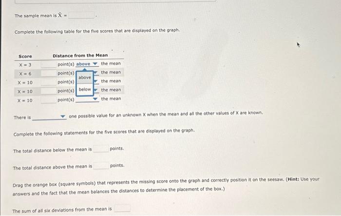 Solved 2. The mean as a balance point The (incomplete) | Chegg.com