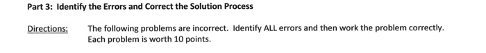 Solved Part 3: Identify the Errors and Correct the Solution | Chegg.com