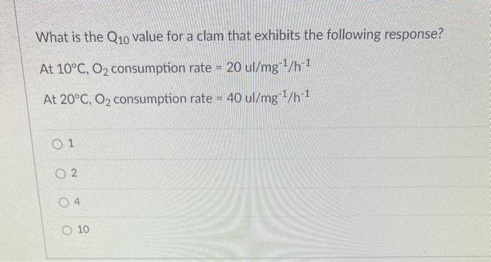 Solved What is the Q10 value for a clam that exhibits the | Chegg.com
