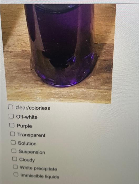 Solved clear/colorless Off-white Purple Transparent Solution | Chegg.com
