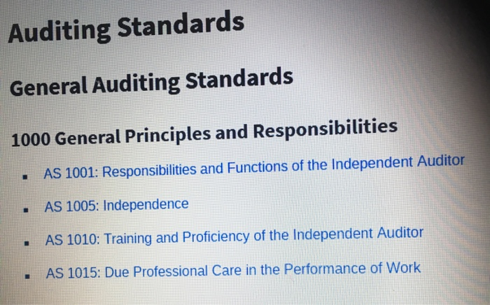 Solved Auditing Standards General Auditing Standards 1000 | Chegg.com