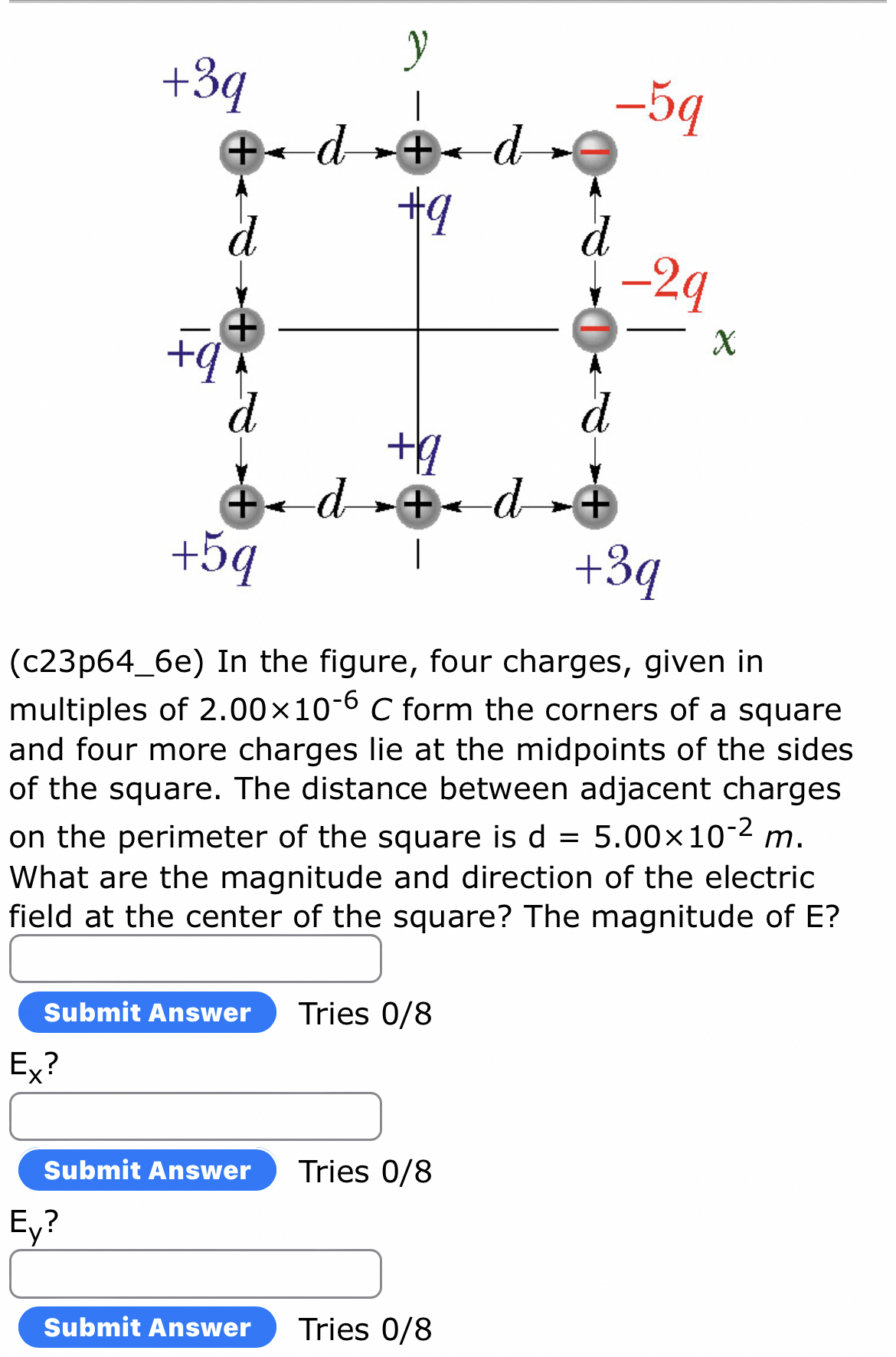 Solved (c23p64_6e) ﻿In the figure, four charges, given | Chegg.com