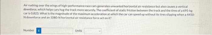 Solved Air rushing over the wings of high-performance race | Chegg.com