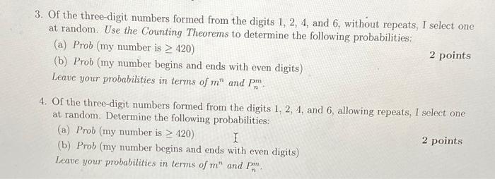 Solved 3. Of the three-digit numbers formed from the digits | Chegg.com