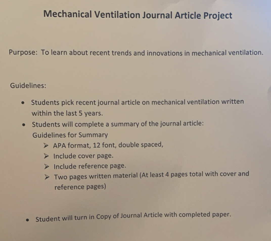 Solved Mechanical Ventilation Journal Article | Chegg.com