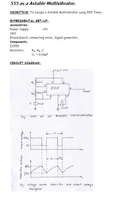 Solved 555 as a Astable Multivibrator. OBJECTIVE: To Design | Chegg.com