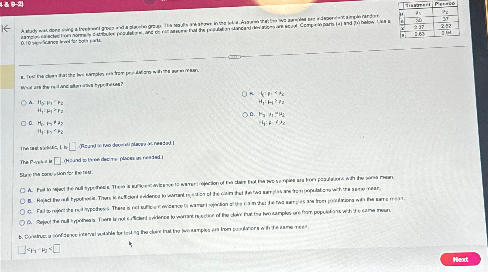 Solved A study was done using a treatment group and a | Chegg.com