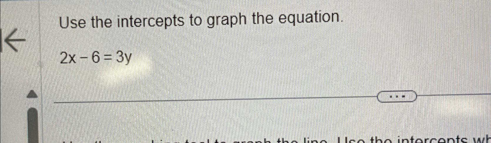 Solved Use the intercepts to graph the equation.2x-6=3y | Chegg.com