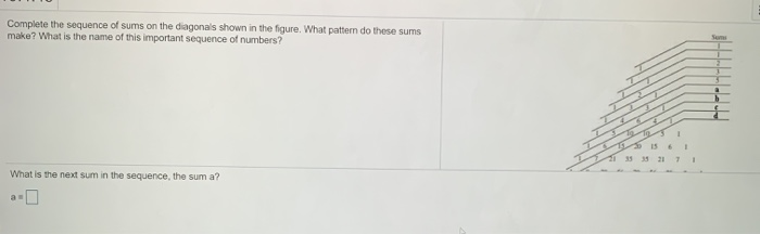 Solved Complete the sequence of sums on the diagonals shown | Chegg.com