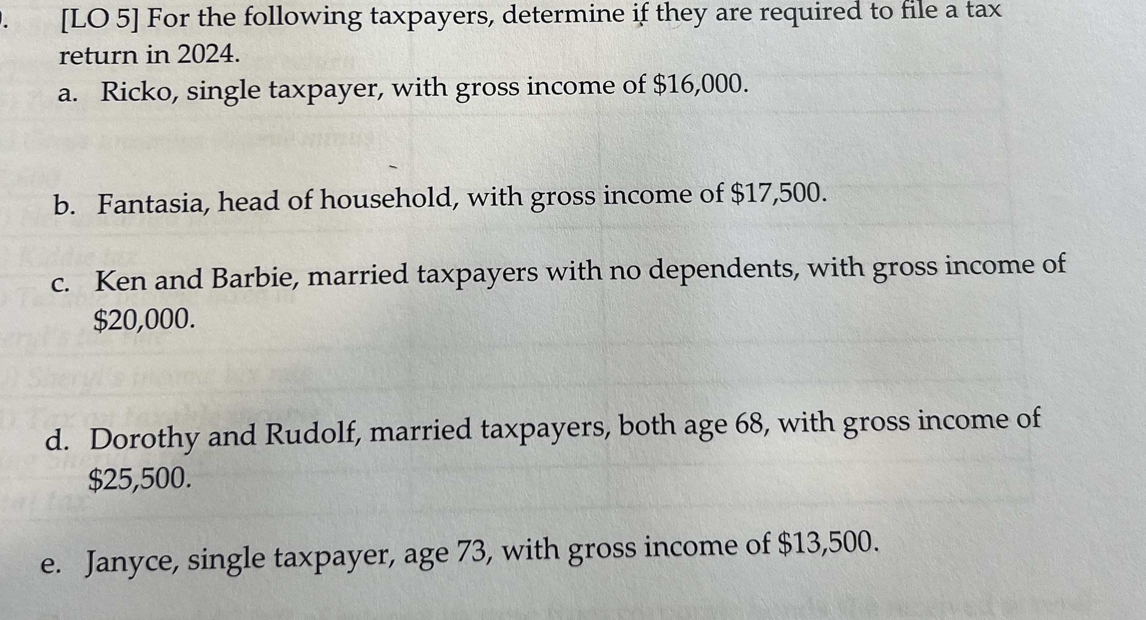 Solved [LO 5] ﻿For the following taxpayers, determine if | Chegg.com