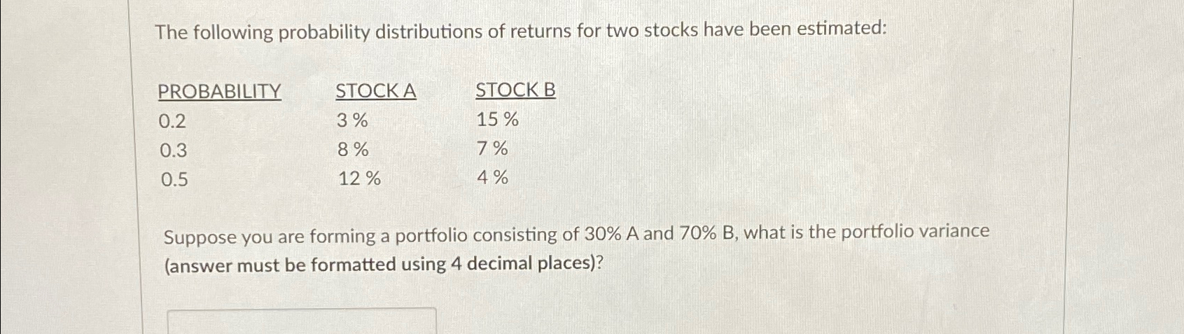 Solved The following probability distributions of returns | Chegg.com