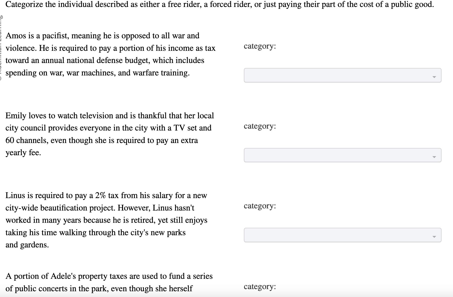 Solved Categorize the individual described as either a free | Chegg.com