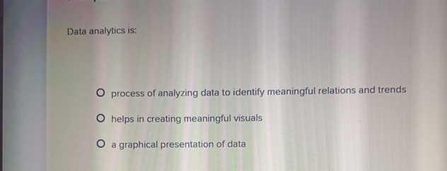 Solved Data analytics is:process of analyzing data to | Chegg.com
