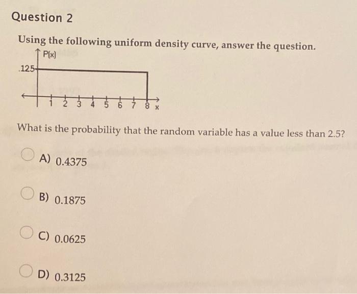 Solved Question 2 Using the following uniform density curve, | Chegg.com