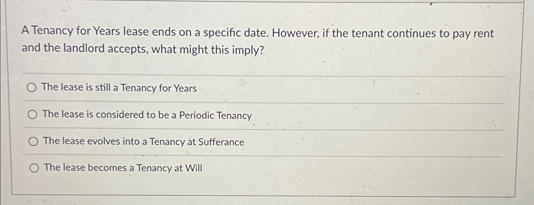 Solved A Tenancy for Years lease ends on a specific date. | Chegg.com