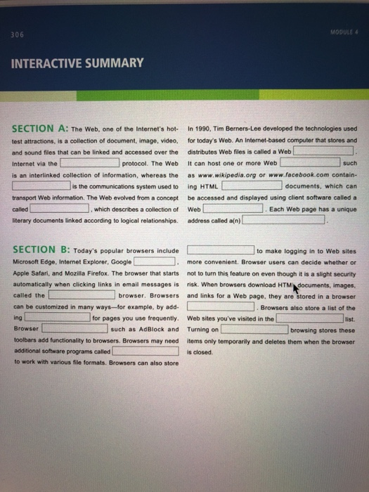 Solved 306 MODULE 4 INTERACTIVE SUMMARY SECTION A: The Web, | Chegg.com