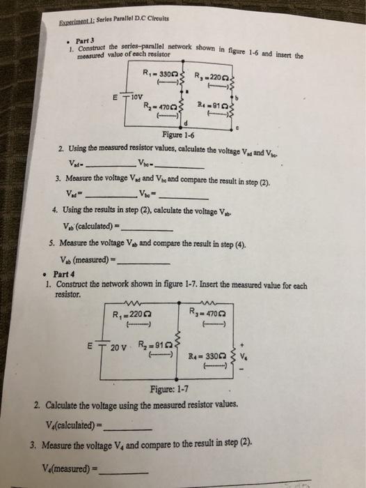 Experiment (1) Series-Parallel DC Circuits | Chegg.com