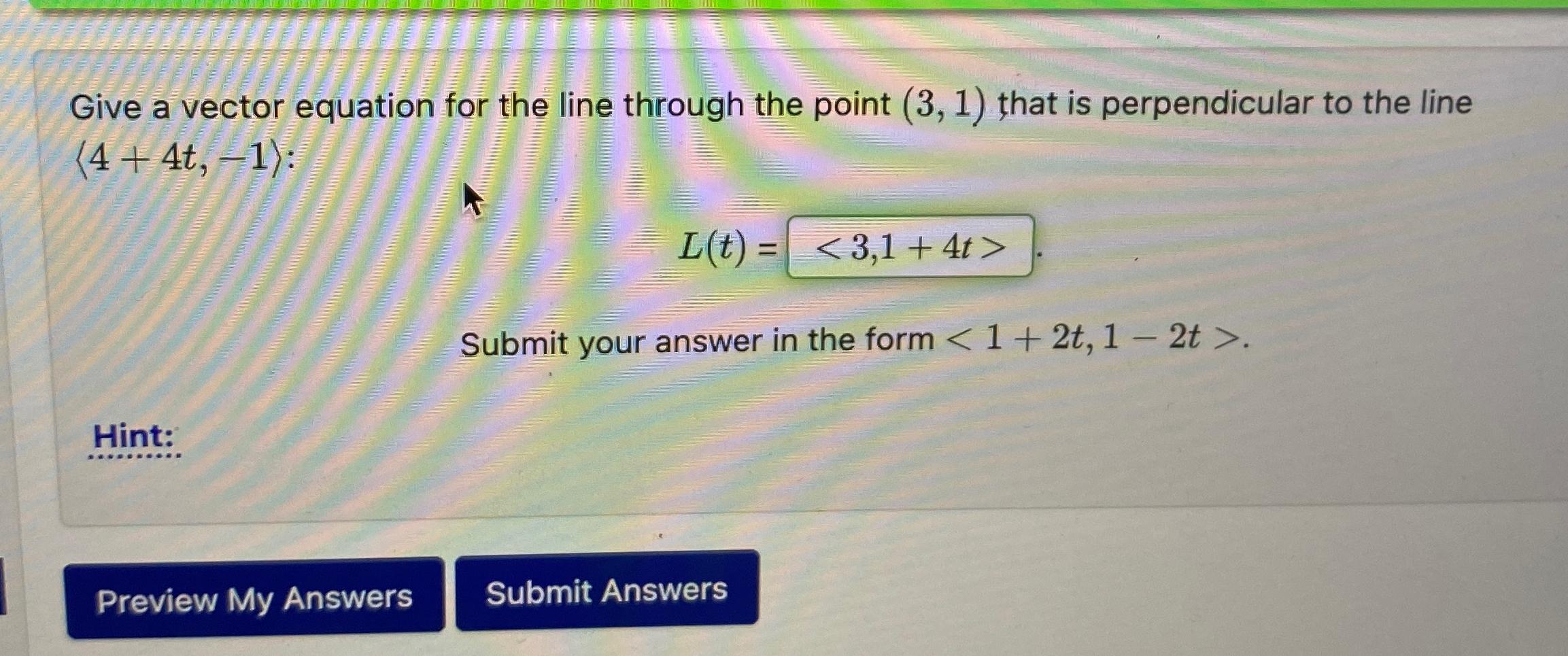 Solved Give a vector equation for the line through the point | Chegg.com
