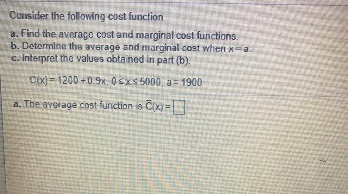 Solved Consider The Following Cost Function A Find The