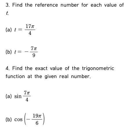 Solved 3. Find the reference number for each value of t. (a) | Chegg.com