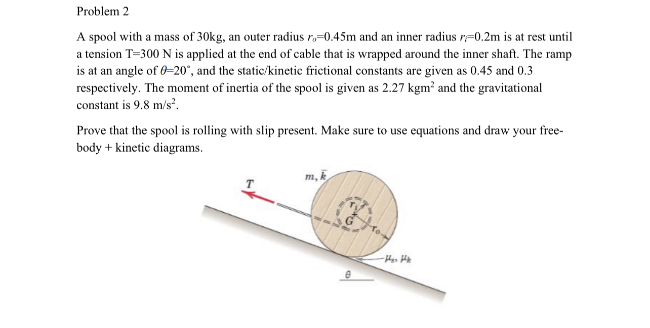 Solved Problem 2A spool with a mass of 30kg, ﻿an outer | Chegg.com