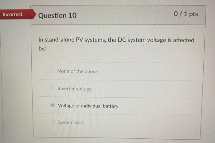 Solved In stand-alone PV systems, the DC system voltage is | Chegg.com