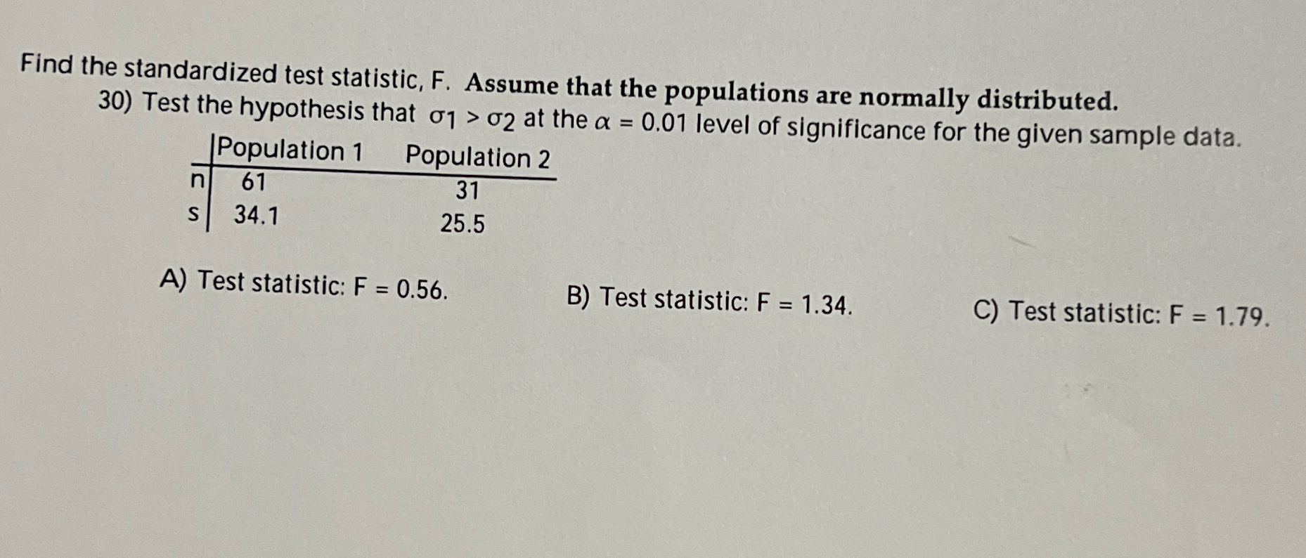 Solved Find The Standardized Test Statistic F ﻿assume That