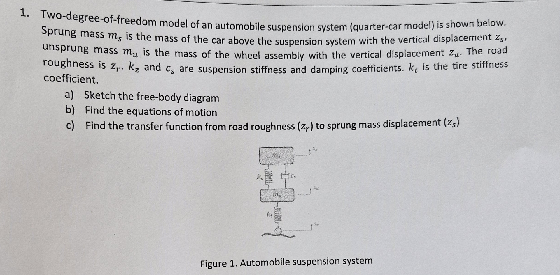 Solved Two Degree Of Freedom Model Of An Automobile
