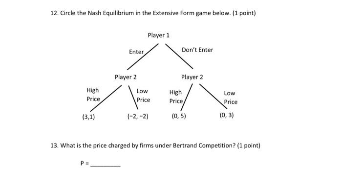 Solved 12. Circle the Nash Equilibrium in the Extensive Form | Chegg.com