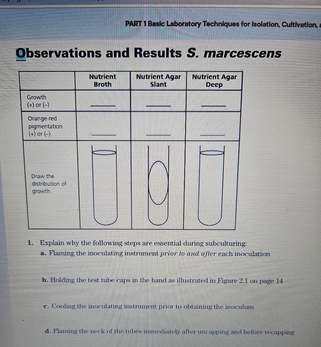 Solved PART 1 ﻿Basic Laboratory Techniques for Isolation, | Chegg.com