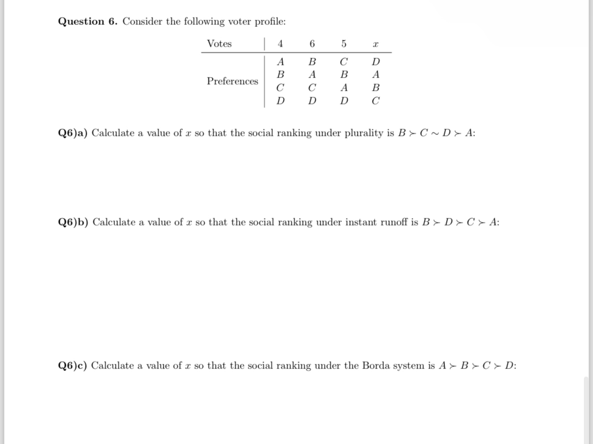 Solved Question 6. ﻿Consider the following voter | Chegg.com
