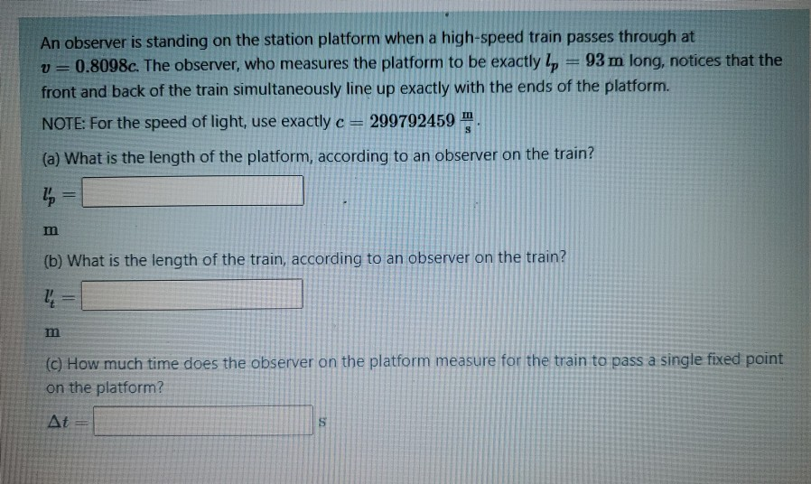 Solved An observer is standing on the station platform when | Chegg.com