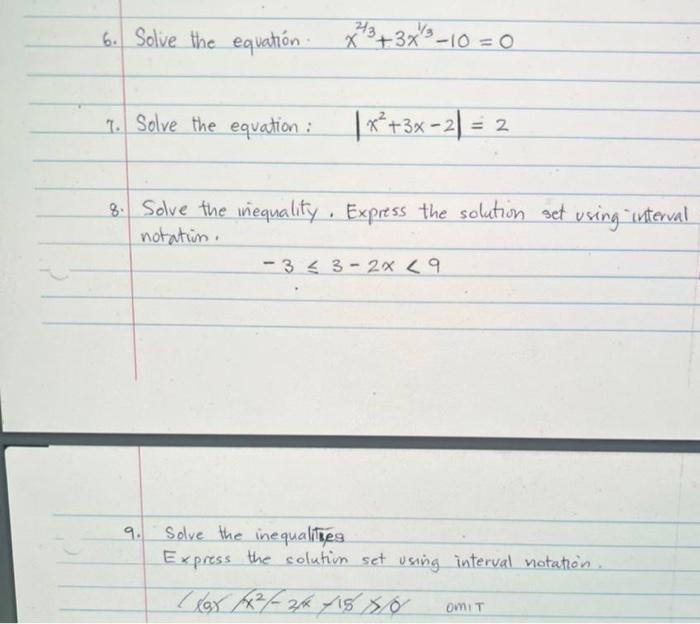 Solved 6. Solve the equation 213 +3% -10 = 0 Vs х 7. Solve | Chegg.com
