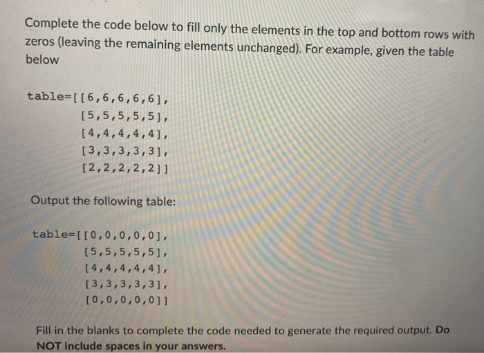 Solved Complete the code below to fill only the elements in | Chegg.com