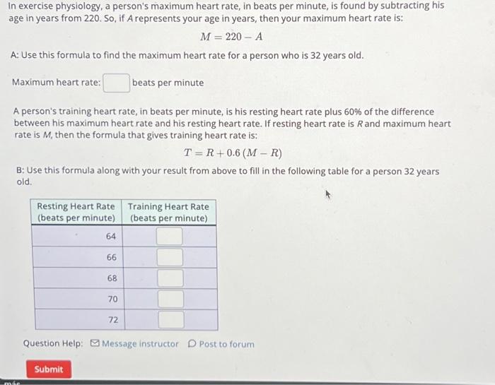 Solved In exercise physiology, a person's maximum heart | Chegg.com