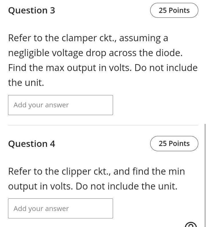 Solved CLIPPER SKT. CLAMPER CKT. Refer to the clamper ckt., | Chegg.com