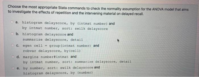 Solved Choose the most appropriate Stata commands to check | Chegg.com