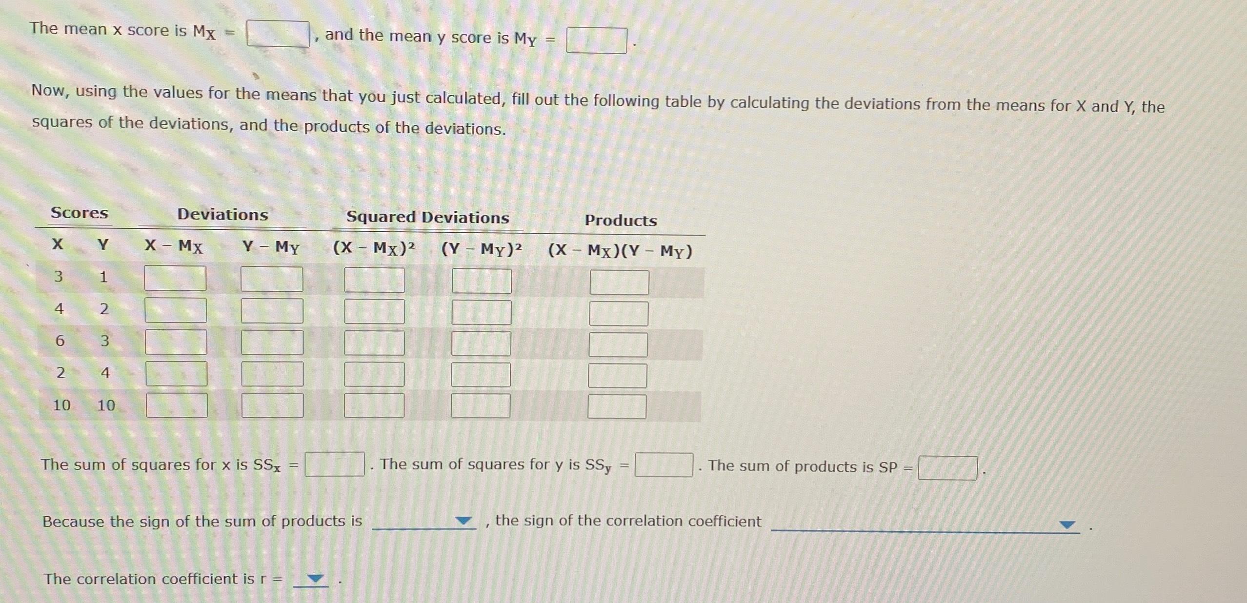 Solved The mean x score is M_(x)= , and the mean y score is | Chegg.com