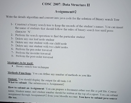Solved COSC 2007: Data Structure IIAssignment#2Write the | Chegg.com