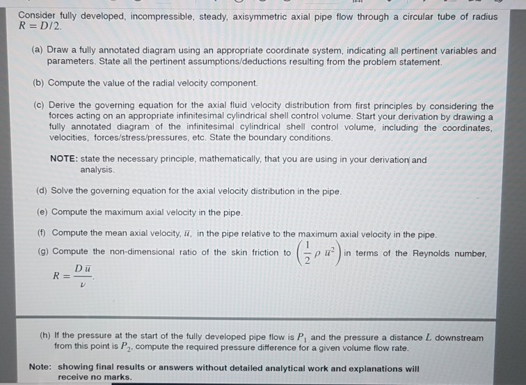 Solved Consider fully developed, incompressible, steady, | Chegg.com
