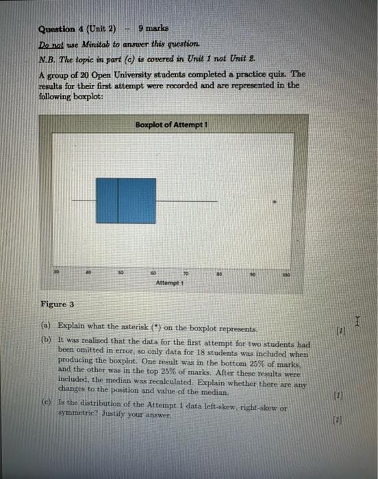 Solved Question 4 (Ũit 2) - 9 marks Do not use Minitab to | Chegg.com