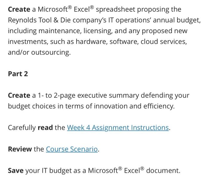 Solved Create a Microsoft ® Excel ® spreadsheet proposing | Chegg.com