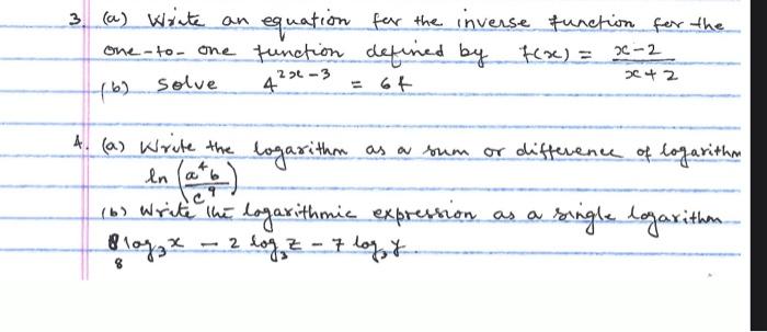 Solved 3. (a) Write an equation for the inverse function for | Chegg.com