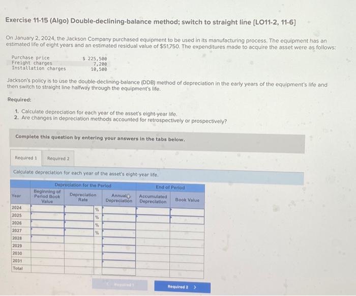 Solved Exercise 11-15 (Algo) Double-declining-balance | Chegg.com
