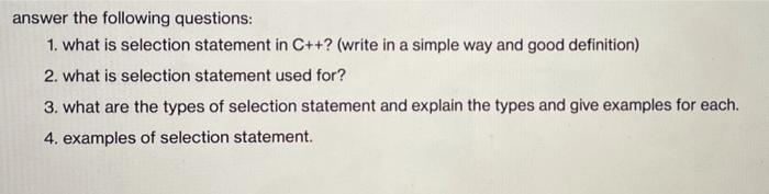 Solved answer the following questions: 1. what is selection | Chegg.com