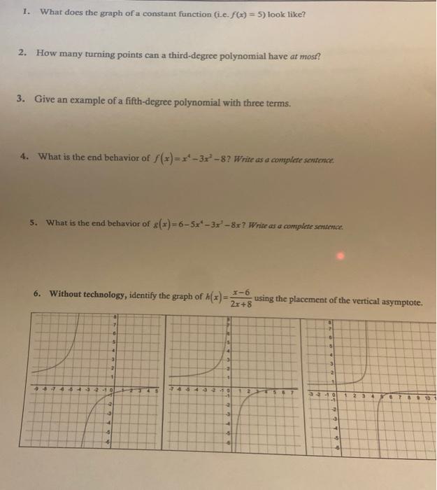 Solved 1. What does the graph of a constant function (i e. | Chegg.com
