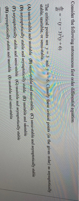 Solved Consider the following autonomous first order | Chegg.com