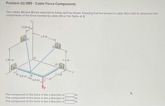 Solved Problem 02.085 - Cable Force Components Two cables BG | Chegg.com