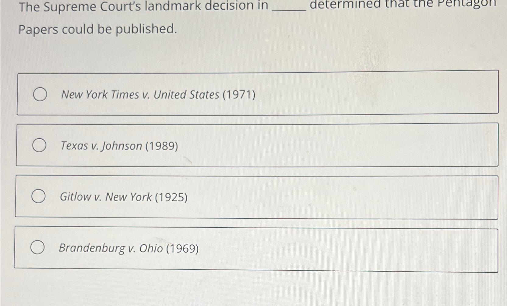 Solved The Supreme Court's landmark decision in determined | Chegg.com