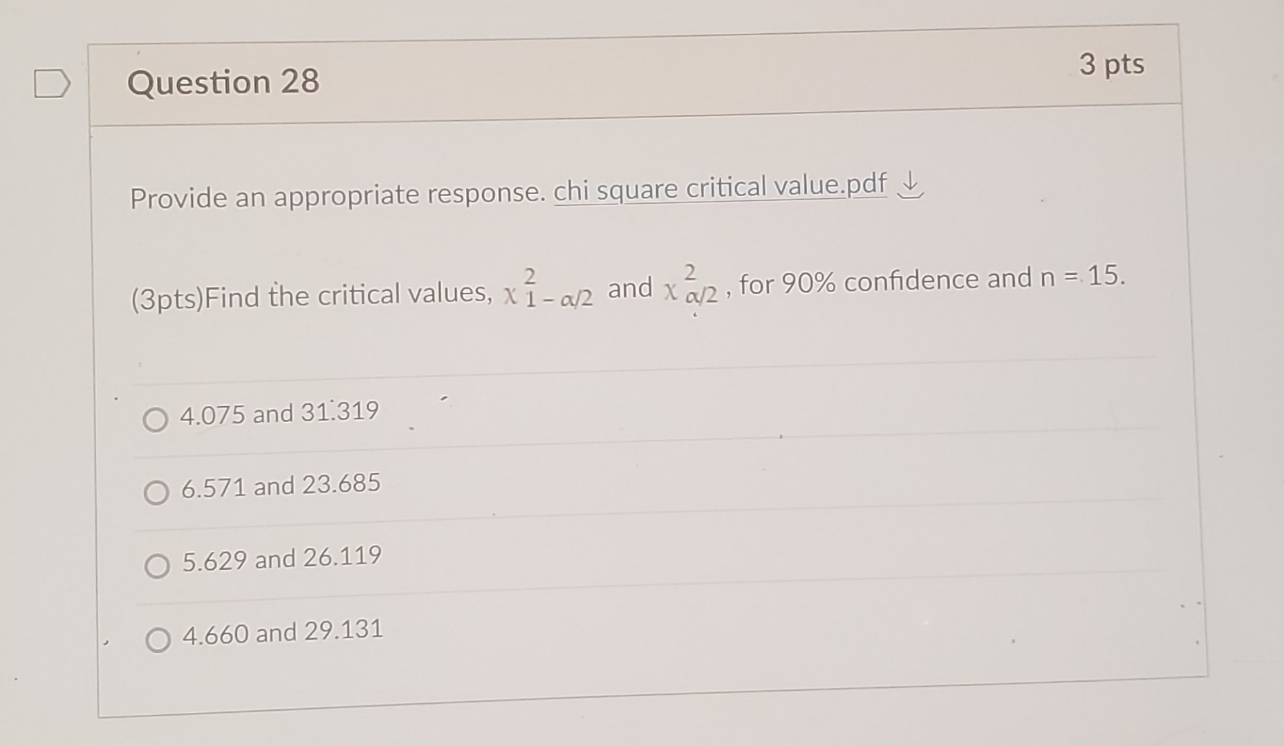 Solved Question 283 ﻿ptsProvide an appropriate response. chi | Chegg.com